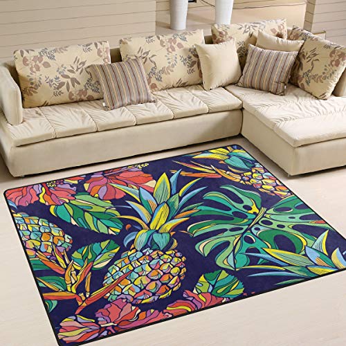 ALAZA Tropical Pineapple Fruit Monstera Leaves Area Rug Rugs for Living Room Bedroom 7' x 5'