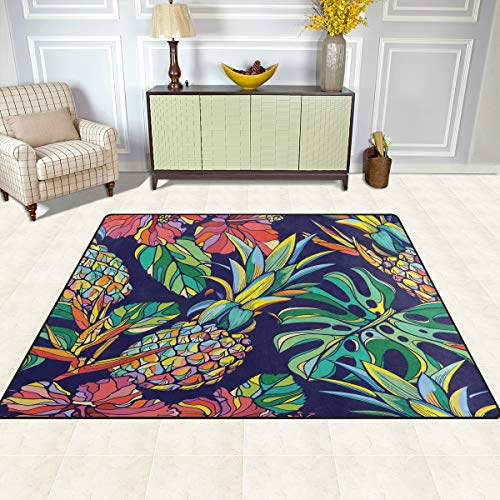 ALAZA Tropical Pineapple Fruit Monstera Leaves Area Rug Rugs for Living Room Bedroom 7' x 5'