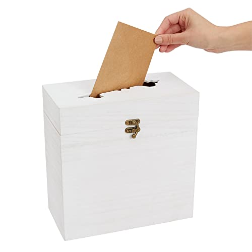 Juvale Wooden Wedding Card Box for Reception With Clasp and Slot, 9.75 x 5 x 10 Inches (White)