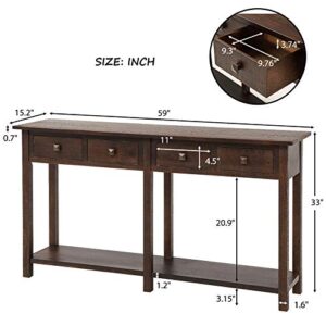 P PURLOVE Retro Console Table Sofa Table for Entryway with Drawers and Shelf Living Room Sideboard (Dark Espresso)