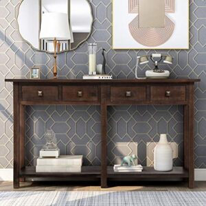 P PURLOVE Retro Console Table Sofa Table for Entryway with Drawers and Shelf Living Room Sideboard (Dark Espresso)