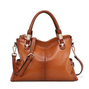 kattee women’s genuine leather purses and handbags, satchel tote shoulder bag (brown)