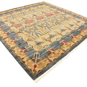 Unique Loom Edinburgh Collection Classic Oriental Traditional French Country Inspired Border Design Area Rug, 8' 0" x 8' 0", Blue/Beige