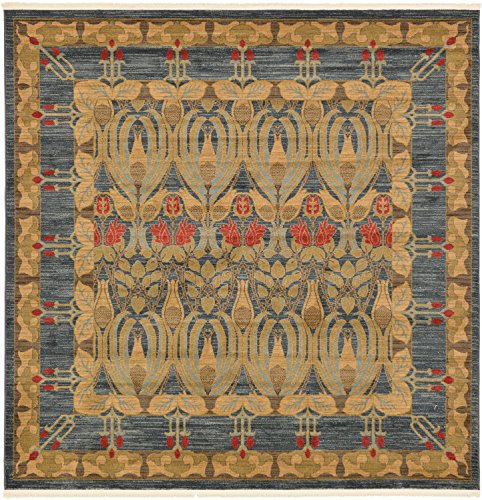 Unique Loom Edinburgh Collection Classic Oriental Traditional French Country Inspired Border Design Area Rug, 8' 0" x 8' 0", Blue/Beige