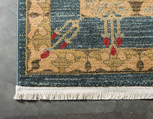 Unique Loom Edinburgh Collection Classic Oriental Traditional French Country Inspired Border Design Area Rug, 8' 0" x 8' 0", Blue/Beige