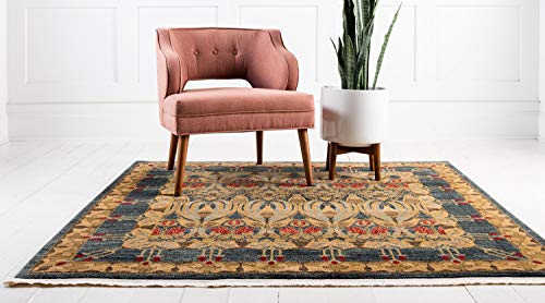 Unique Loom Edinburgh Collection Classic Oriental Traditional French Country Inspired Border Design Area Rug, 8' 0" x 8' 0", Blue/Beige