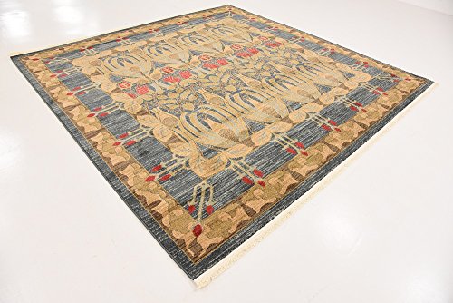 Unique Loom Edinburgh Collection Classic Oriental Traditional French Country Inspired Border Design Area Rug, 8' 0" x 8' 0", Blue/Beige