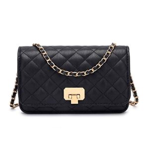 haksim women black quilted purse lattice clutch small crossbody shoulder bag with chain strap leather