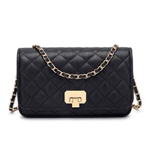 HAKSIM Women Black Quilted Purse Lattice Clutch Small Crossbody Shoulder Bag with Chain Strap Leather