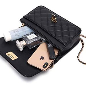 HAKSIM Women Black Quilted Purse Lattice Clutch Small Crossbody Shoulder Bag with Chain Strap Leather