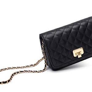 HAKSIM Women Black Quilted Purse Lattice Clutch Small Crossbody Shoulder Bag with Chain Strap Leather