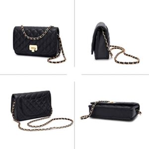 HAKSIM Women Black Quilted Purse Lattice Clutch Small Crossbody Shoulder Bag with Chain Strap Leather