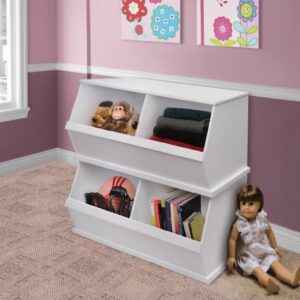 Stackable Wooden 2 Bin Open Storage Toy Organizing Cubby