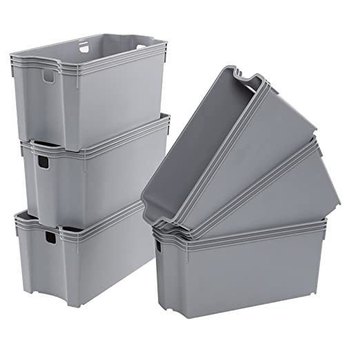 Ggbin Grey Plastic Stacking Storage Basket, Slim Pantry Basket Bins, 6 Packs