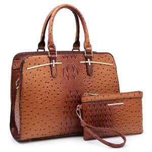 dasein women satchel handbags shoulder purses totes top handle work bags with 3 compartments (4-ostrich brown)