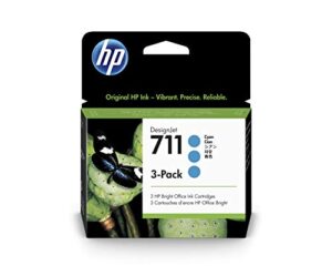 hp 711 cyan 29-ml 3-pack genuine ink cartridges (cz134a) for designjet t530, t525, t520, t130, t125, t120 & t100 large format plotter printers