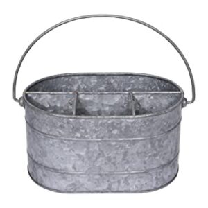 Creative Co-Op Farmhouse Galvanized Metal Storage Caddy with 4 Compartments and Handle, Zinc Finish