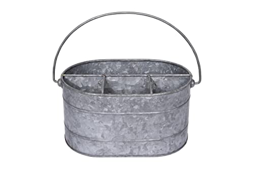 Creative Co-Op Farmhouse Galvanized Metal Storage Caddy with 4 Compartments and Handle, Zinc Finish