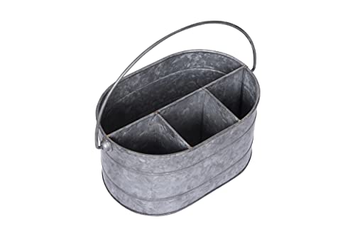 Creative Co-Op Farmhouse Galvanized Metal Storage Caddy with 4 Compartments and Handle, Zinc Finish