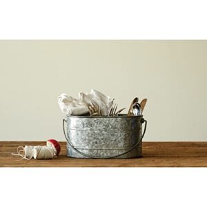 Creative Co-Op Farmhouse Galvanized Metal Storage Caddy with 4 Compartments and Handle, Zinc Finish