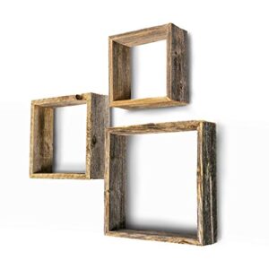 barnwoodusa rustic shelves, square floating wood shadowbox, home decor, set of 3 (natural weathered gray)