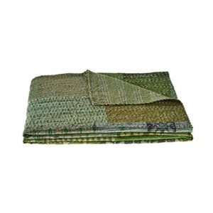 LR Home - LR80156 Peacock Kantha Throw Blanket, 50"X70" Green