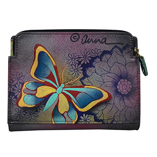 Anna By Anuschka Women's Hand-Painted Genuine Leather Two Fold Clutch Wallet - Butterfly Paradise