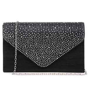 dasein women satin evening bag rhinestone clutch purse wedding prom purse formal cocktail party handbag (black)