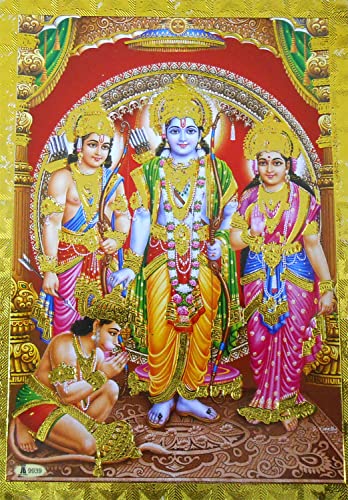 crafts of india best of indian crafts store Ram Darbar Poster/ Reprint Hindu God Picture with Golden Foil (Unframed : Size 5"X7" inches)