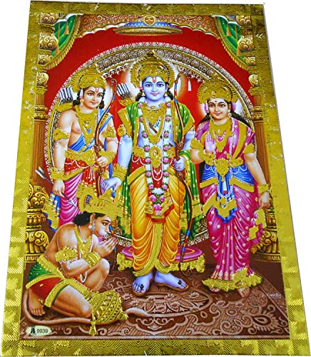 crafts of india best of indian crafts store Ram Darbar Poster/ Reprint Hindu God Picture with Golden Foil (Unframed : Size 5"X7" inches)