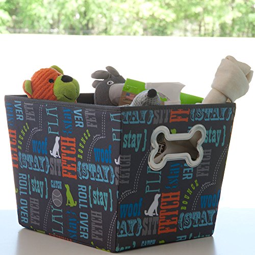 Paw Prints Fabric Pet Toy Bin, Wordplay Design, 14.75 x 10 x 10.75 Inches (37409)