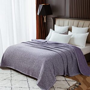 KAWAHOME Sweatshirt Blanket Throw Size for Bed Jersey Knit Lightweight Thin Soft Breathable Summer Blankets for All Seasons, 50"X 60" Purple and White