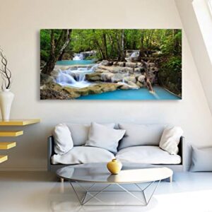 S01574 1 Panels Wall Art Tropical Beautiful Waterfall Prints Light Green Forest Natural Landscape Picture Canvas Paintings Scenery Spring Summer landscape for Home Wall Decor Artwork XXLarge