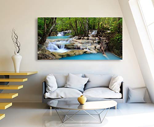 S01574 1 Panels Wall Art Tropical Beautiful Waterfall Prints Light Green Forest Natural Landscape Picture Canvas Paintings Scenery Spring Summer landscape for Home Wall Decor Artwork XXLarge