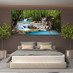 S01574 1 Panels Wall Art Tropical Beautiful Waterfall Prints Light Green Forest Natural Landscape Picture Canvas Paintings Scenery Spring Summer landscape for Home Wall Decor Artwork XXLarge