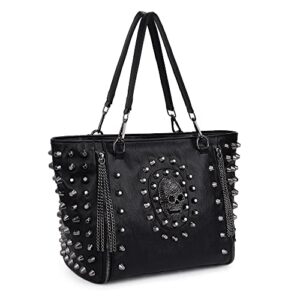 uto women skull tote bag pu washed leather rivet studded ladies purse shoulder bag