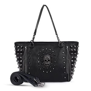 UTO Women Skull Tote Bag PU Washed Leather Rivet Studded Ladies Purse Shoulder Bag