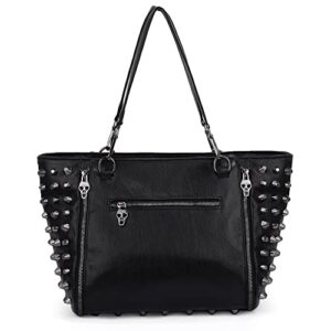 UTO Women Skull Tote Bag PU Washed Leather Rivet Studded Ladies Purse Shoulder Bag