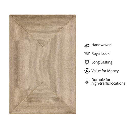 Homespice Biscuit Washable, Indoor-Outdoor, Pet-Friendly Braided Area Rug, Reversible, for Entryway, Kitchen, Bathroom, Neutral, Coastal, Farmhouse Style, Tan - Beige, 20" x 30"