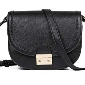 FEVERSOLE Crossbody Bag PU Leather Women Retro Small Saddle Satchel Shoulder Bag Tote With Long Adjustable Strap Black