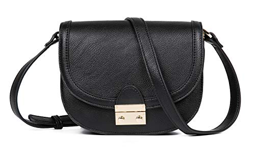 FEVERSOLE Crossbody Bag PU Leather Women Retro Small Saddle Satchel Shoulder Bag Tote With Long Adjustable Strap Black