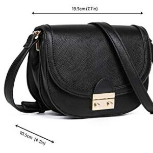 FEVERSOLE Crossbody Bag PU Leather Women Retro Small Saddle Satchel Shoulder Bag Tote With Long Adjustable Strap Black