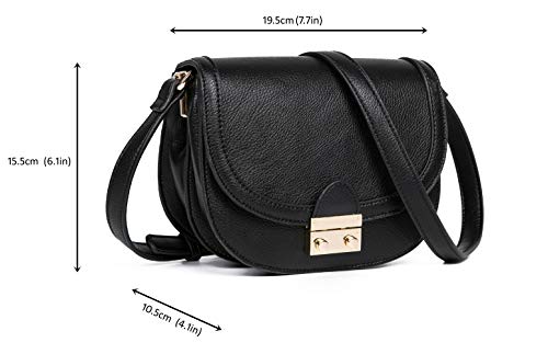 FEVERSOLE Crossbody Bag PU Leather Women Retro Small Saddle Satchel Shoulder Bag Tote With Long Adjustable Strap Black