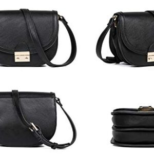 FEVERSOLE Crossbody Bag PU Leather Women Retro Small Saddle Satchel Shoulder Bag Tote With Long Adjustable Strap Black