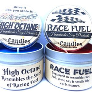 Combo Set - 4oz High Octane & 4oz Race Fuel Soy Candle Tins - Great Gift for Men & Race Fans