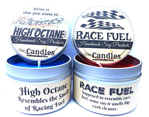 Combo Set - 4oz High Octane & 4oz Race Fuel Soy Candle Tins - Great Gift for Men & Race Fans