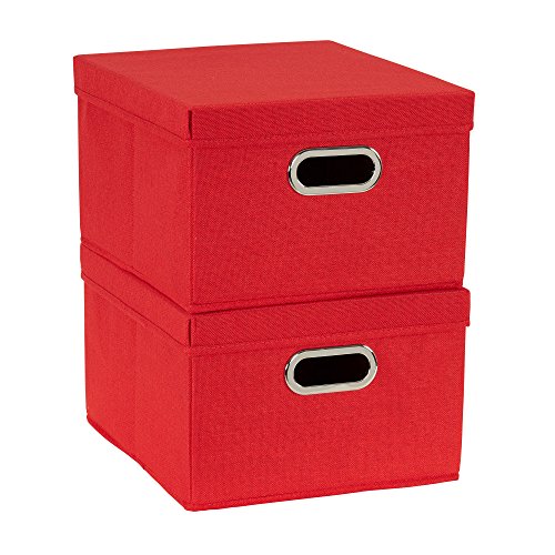 Household Essentials 706-1 Bin Lids and Handles | 2 Pack | Red Fabric Box Set, Tomato, 2 Count