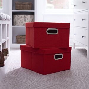 Household Essentials 706-1 Bin Lids and Handles | 2 Pack | Red Fabric Box Set, Tomato, 2 Count