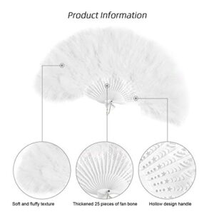 AWAYTR Vintage Marabou Feather Fan - Hand Held Folding Fan Accessories for Halloween Party (White)