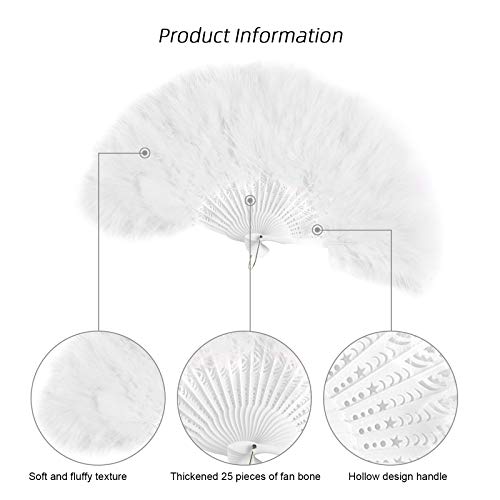 AWAYTR Vintage Marabou Feather Fan - Hand Held Folding Fan Accessories for Halloween Party (White)